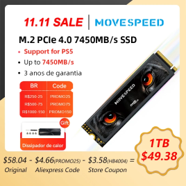SSD MOVESPEED 1TB 7500Mbps NVM... R$ 555 - Promobit